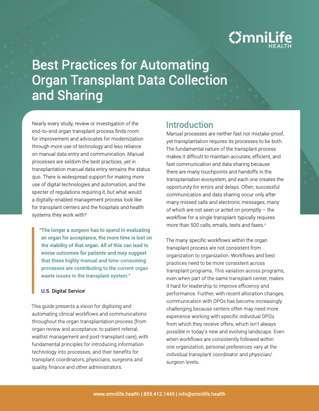 Best practices for Automating Organ Transplant Data Collection and Sharing